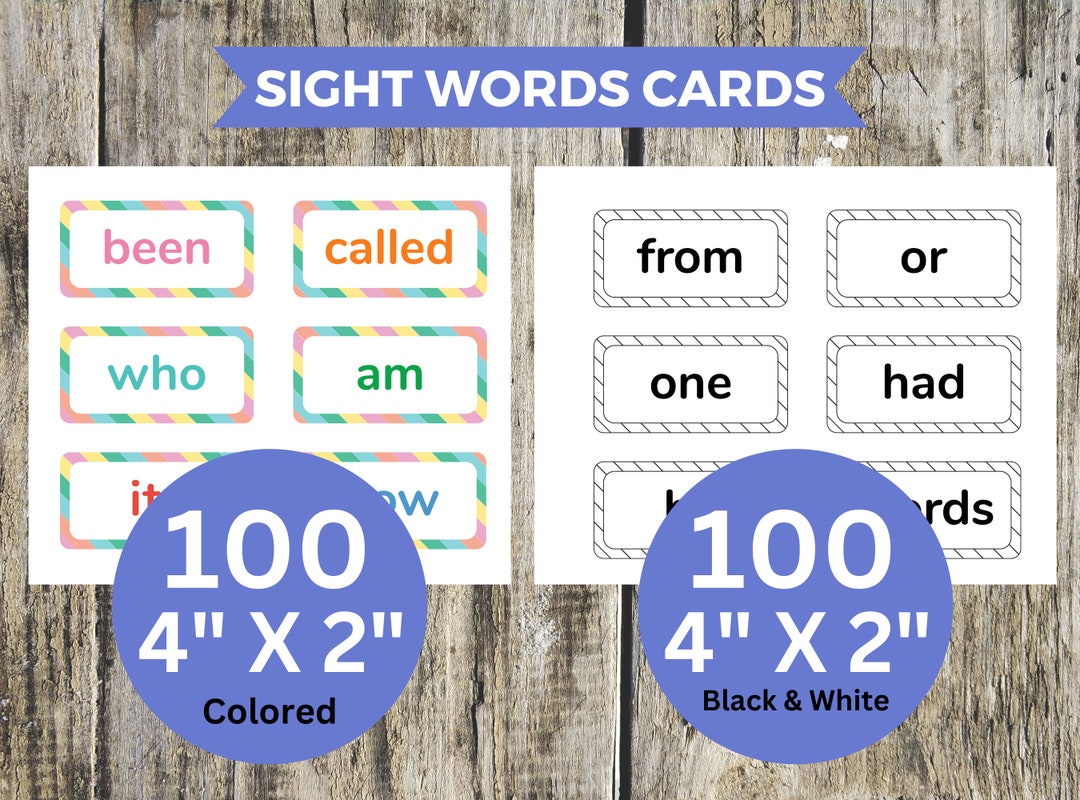 100 Printable Fry's First Hundred Sight Word Flashcards - Etsy