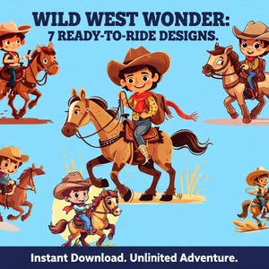 Kids Cowboy Riding Horse Clipart: Western Graphics (7 PNG Files) - Etsy