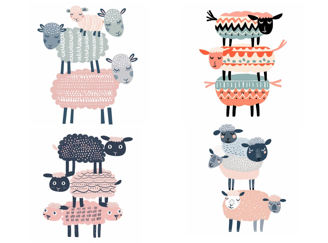 Cute Cartoon Sheep Clipart in Scandinavian Style SVG PNG Bundle Cozy ...