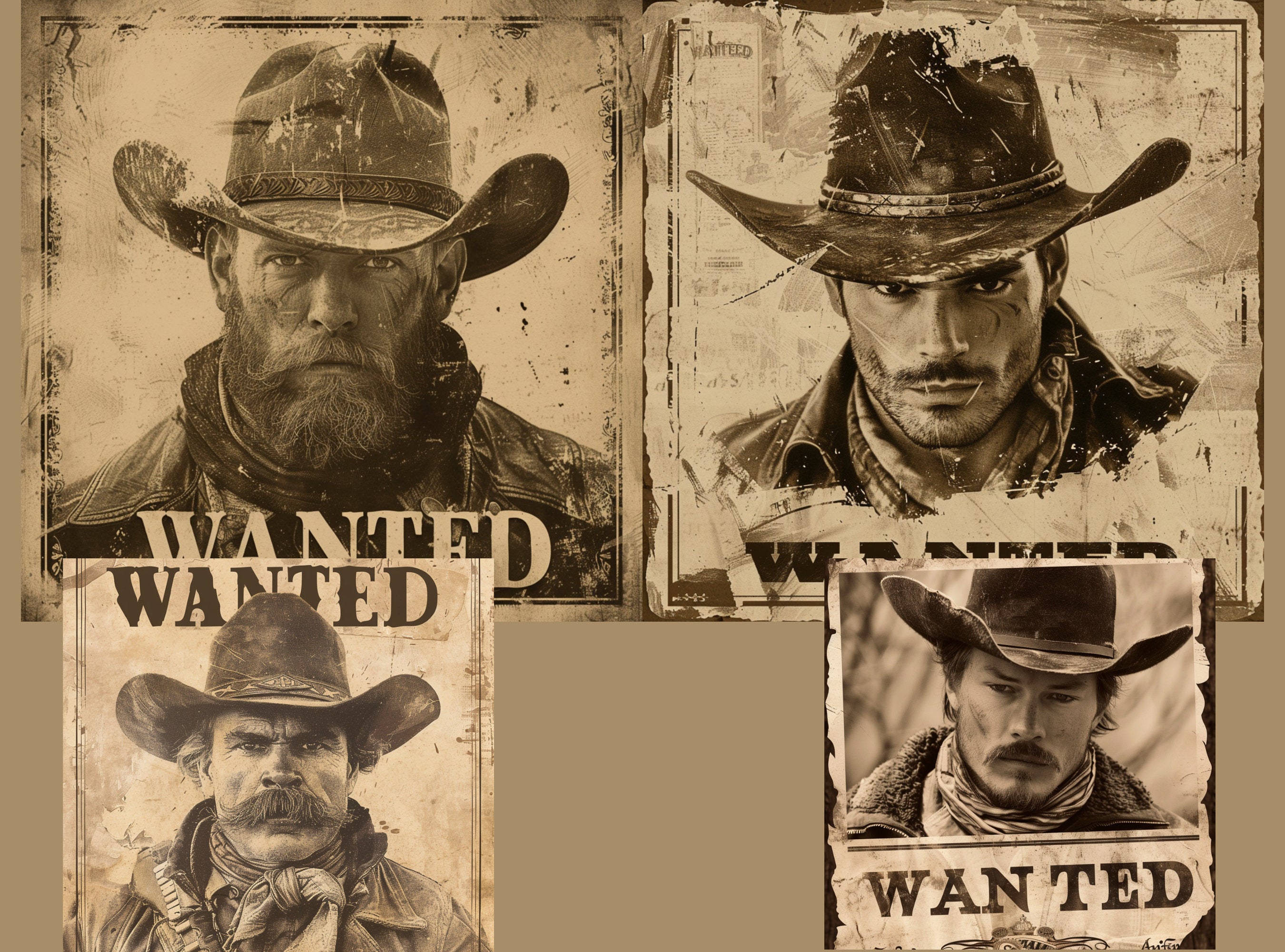Cowboy Wanted Poster Cowboy Mugshots 4 PNG Files, Vintage Western ...