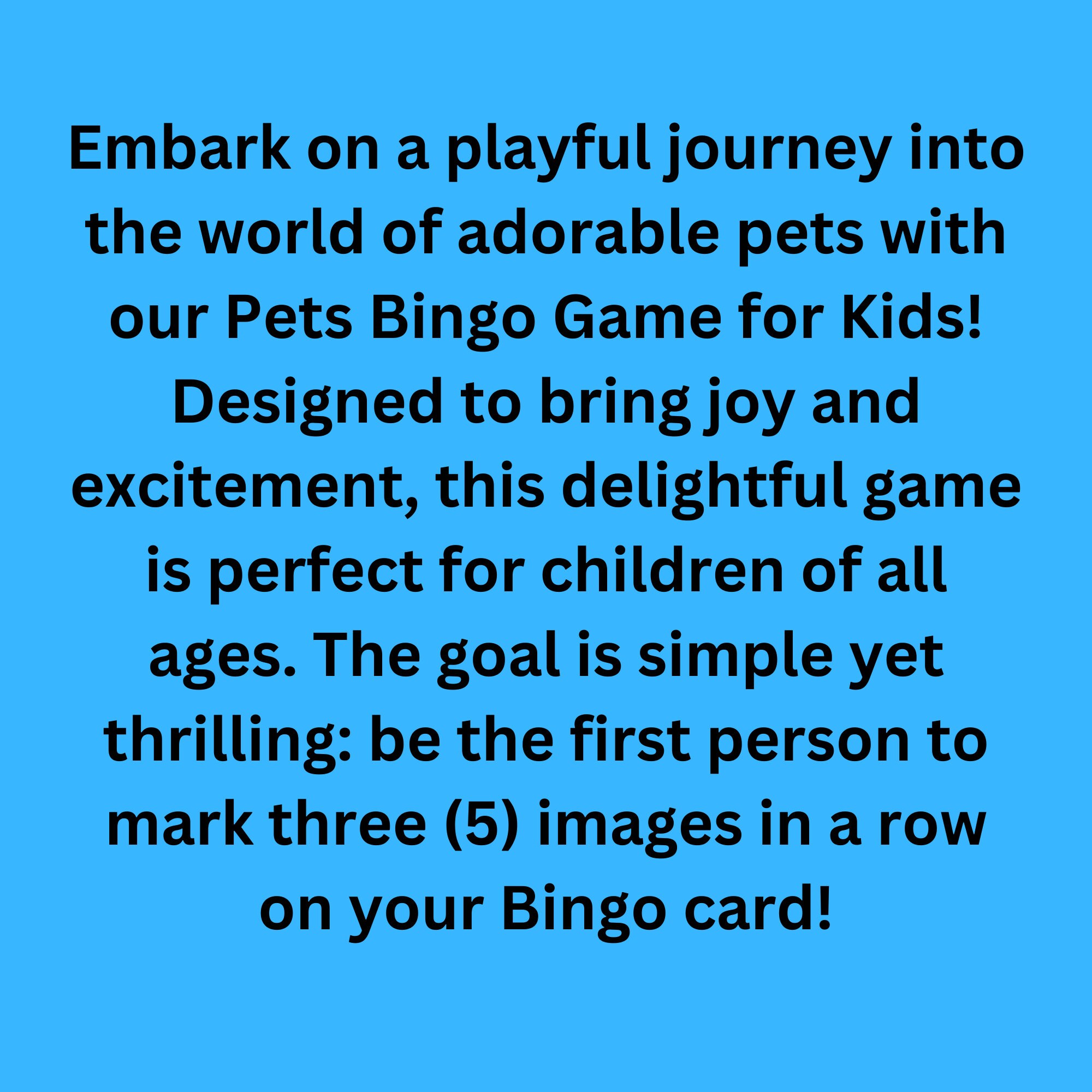 Pets Bingo Game for Kids, Printable Bingo Cards, 20 Cards Kids Game ...