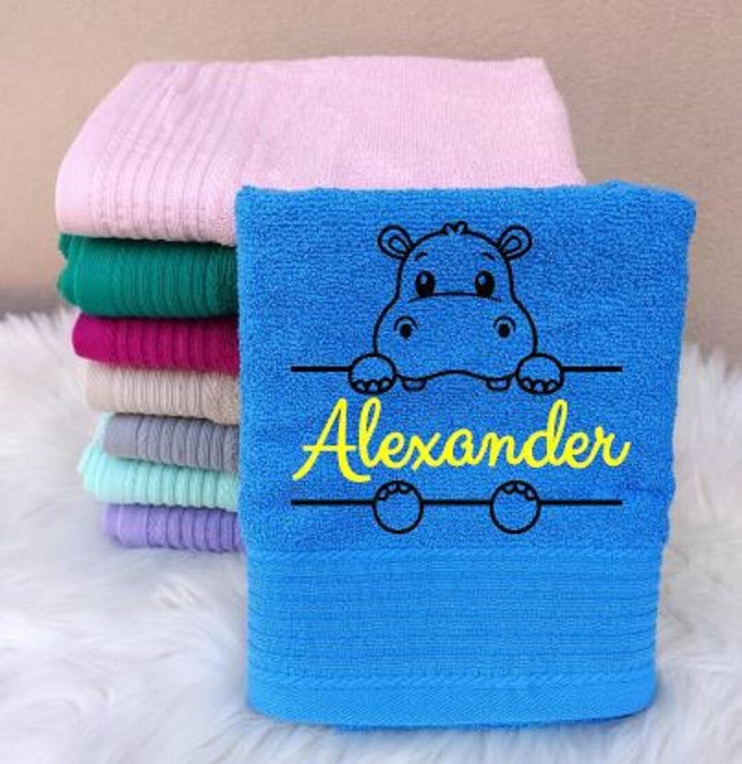 Handtuch für Kinder mit Namen und Motiv Tier bestickt, Kinder Handtuch ...