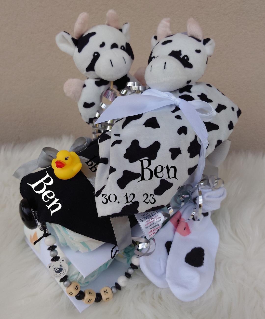 Diaper Train, Diaper Cake, Baby Toy Cow, Baby Gift Cow, Personalized ...