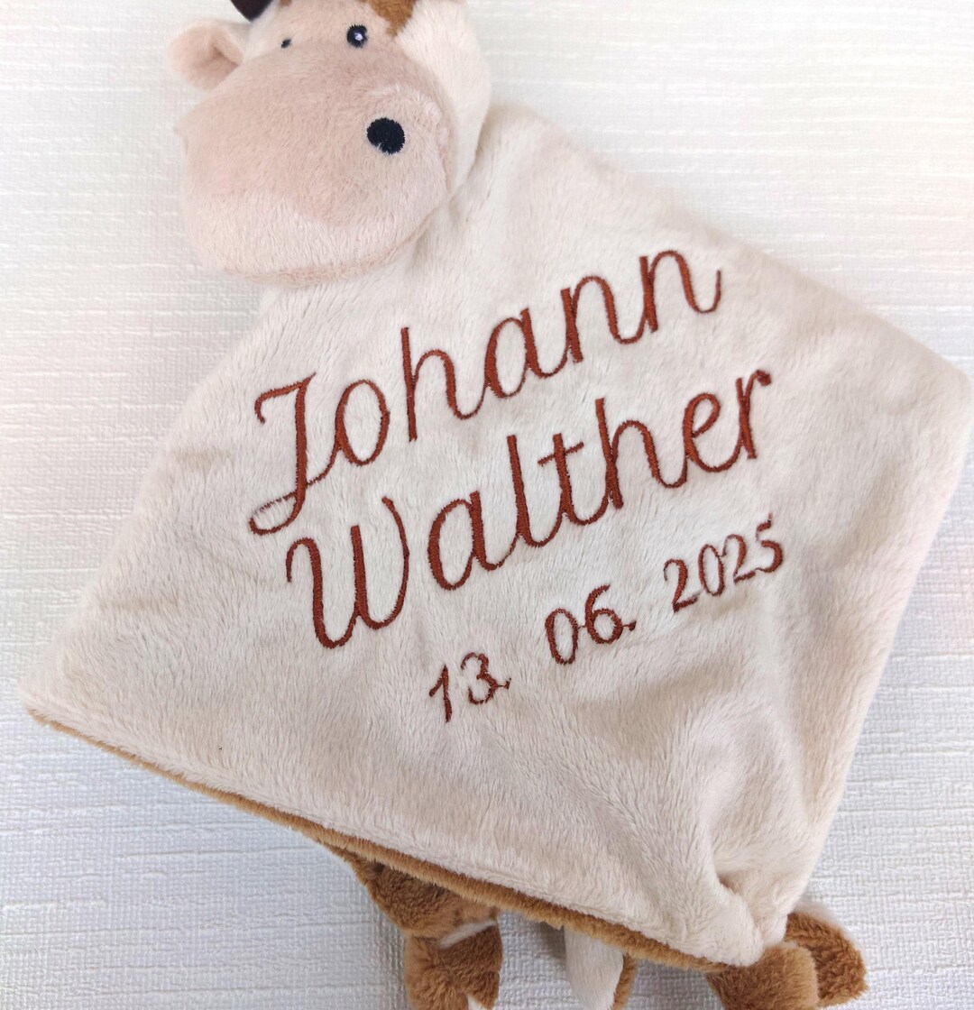 Cuddle Cloth Cow Beige Brown With Embroidered Name, Personalized Cuddle ...