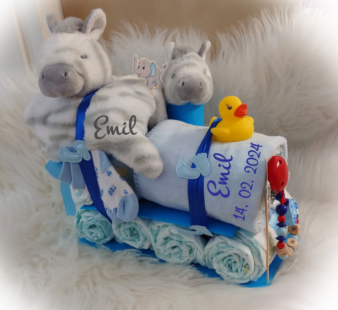 Baby Diaper Cake Diaper Train Personalized Boy Cuddly Toy Embroidered ...