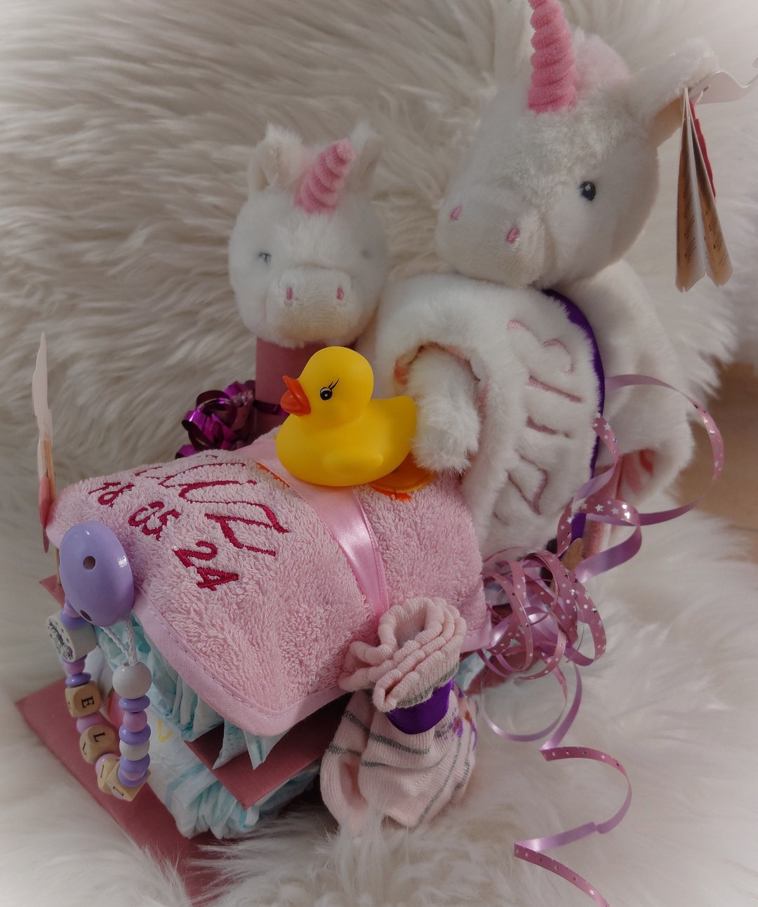Baby Diaper Cake Diaper Train Personalized Girl Unicorn With Name ...