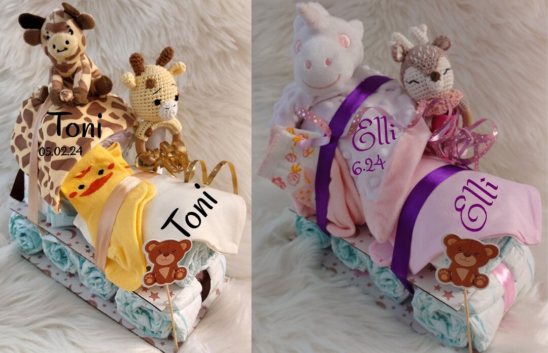 Baby Diaper Cake Diaper Train Embroidered With Name Baby Gift ...