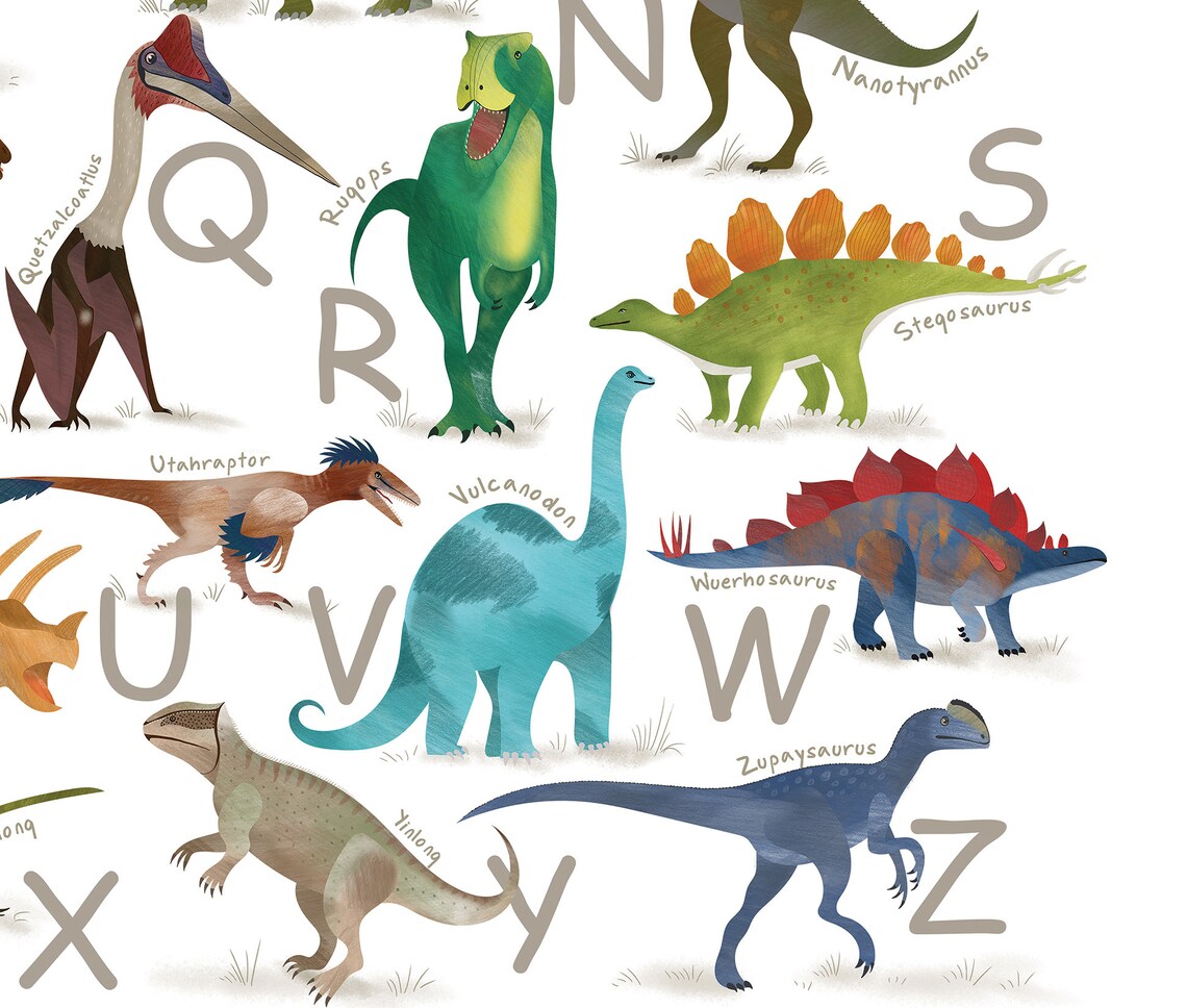 Alfabeto dinosaurio A a Z impresión animal arte del lienzo | Etsy
