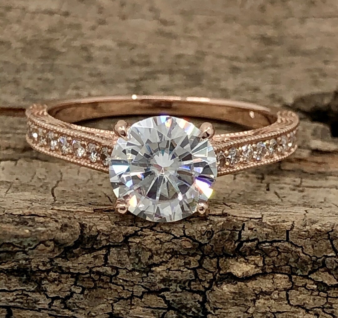 Round Engagement Ring in 14k Rose Gold Forever One Certified 7.5mm/1 ...