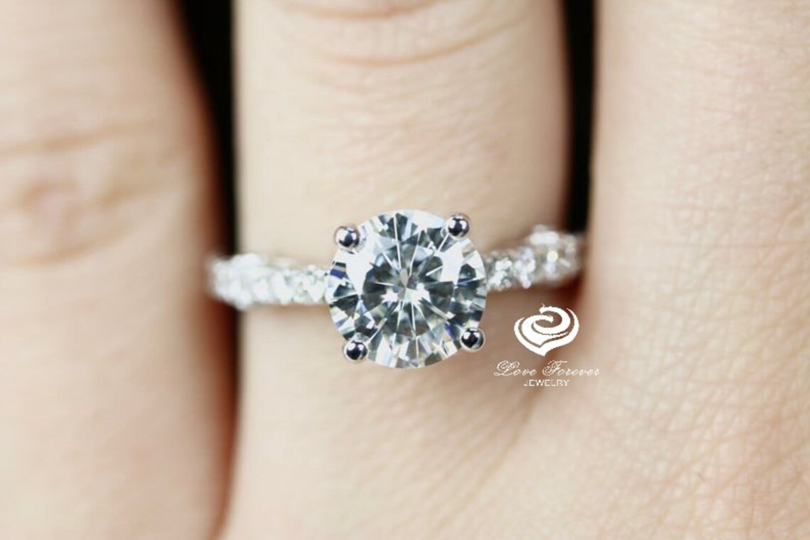 2 CT Engagement Ring 14k White Gold Forever One Round - Etsy