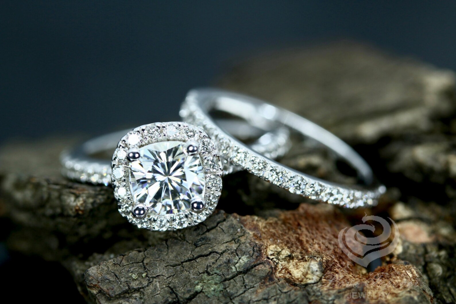 Cushion Cut Wedding Ring Set in Solid 14k White Gold Dainty - Etsy