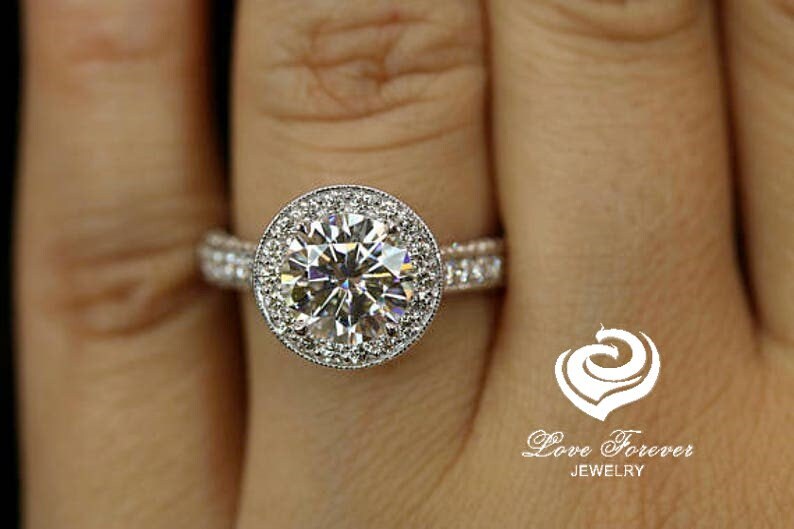 2 CT Round Cut Engagement Ring in 14k White Gold, Forever One ...