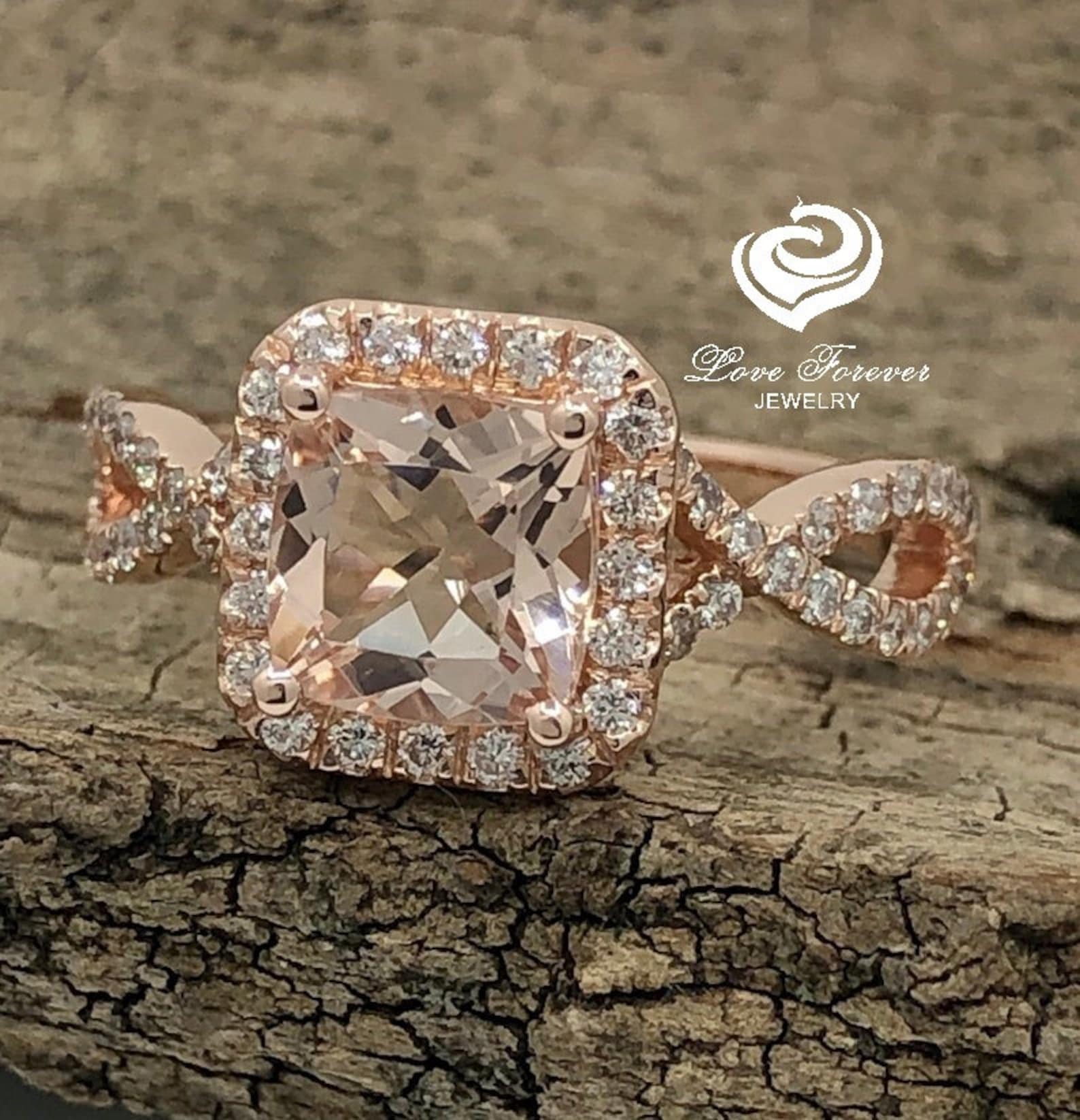 Engagement Ring 14k Rose Gold Morganite Ring Diamond Ring - Etsy