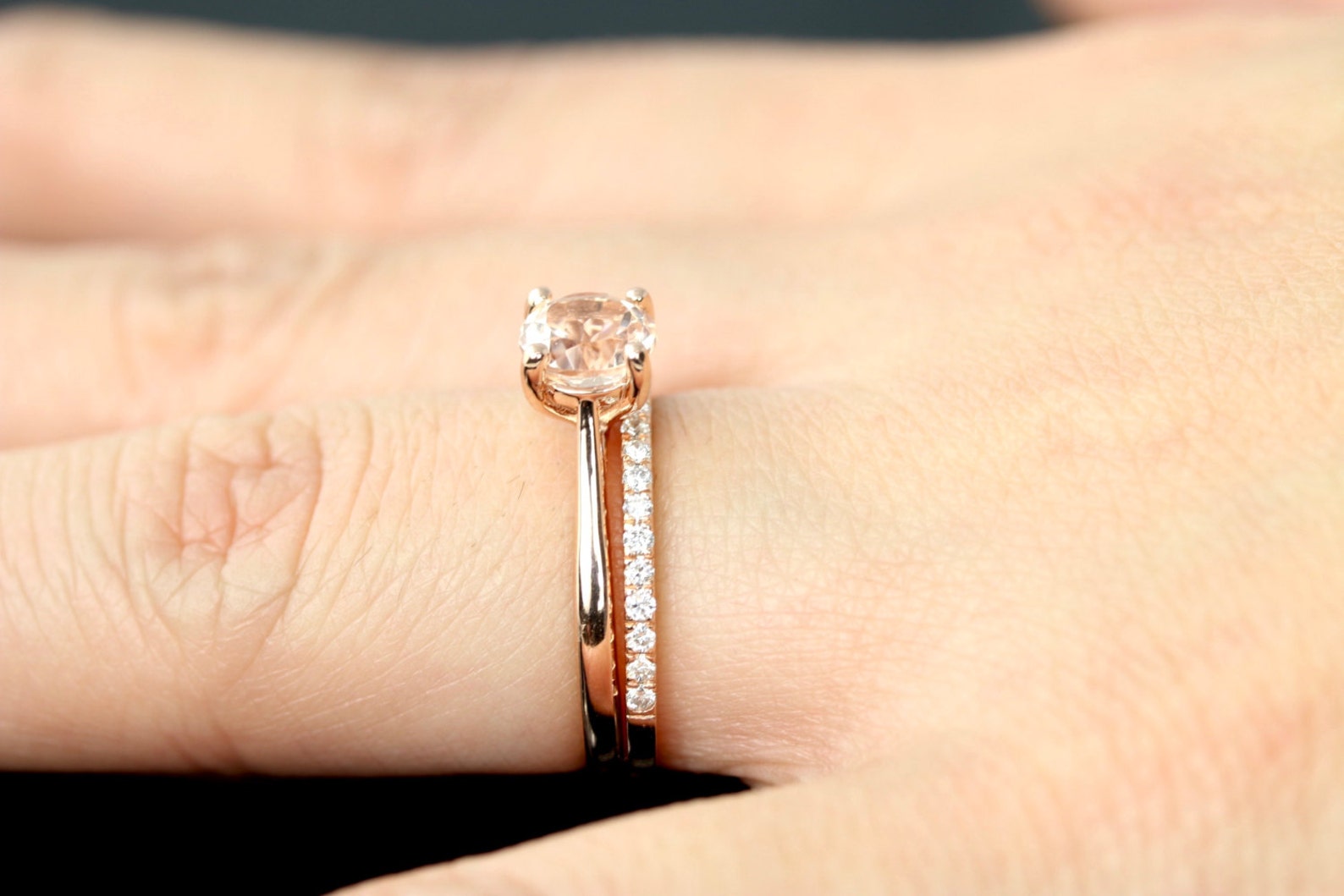 Rose Gold Morganite Round Cut Wedding Set Round Morganite | Etsy