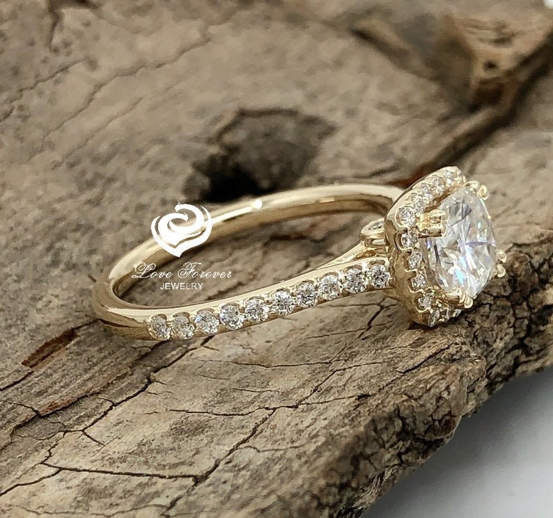 14k Gold Moissanite Ring Engagement Ring Certified 6mm/1ct | Etsy