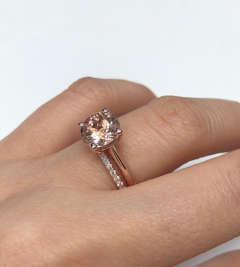 Rose Gold Morganite Round Cut Wedding Set Round Morganite | Etsy