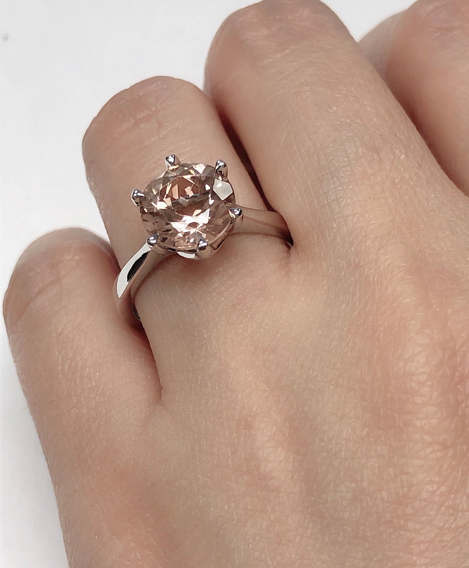 14k White Gold Solitaire Ring Morganite Ring Engagement Ring | Etsy