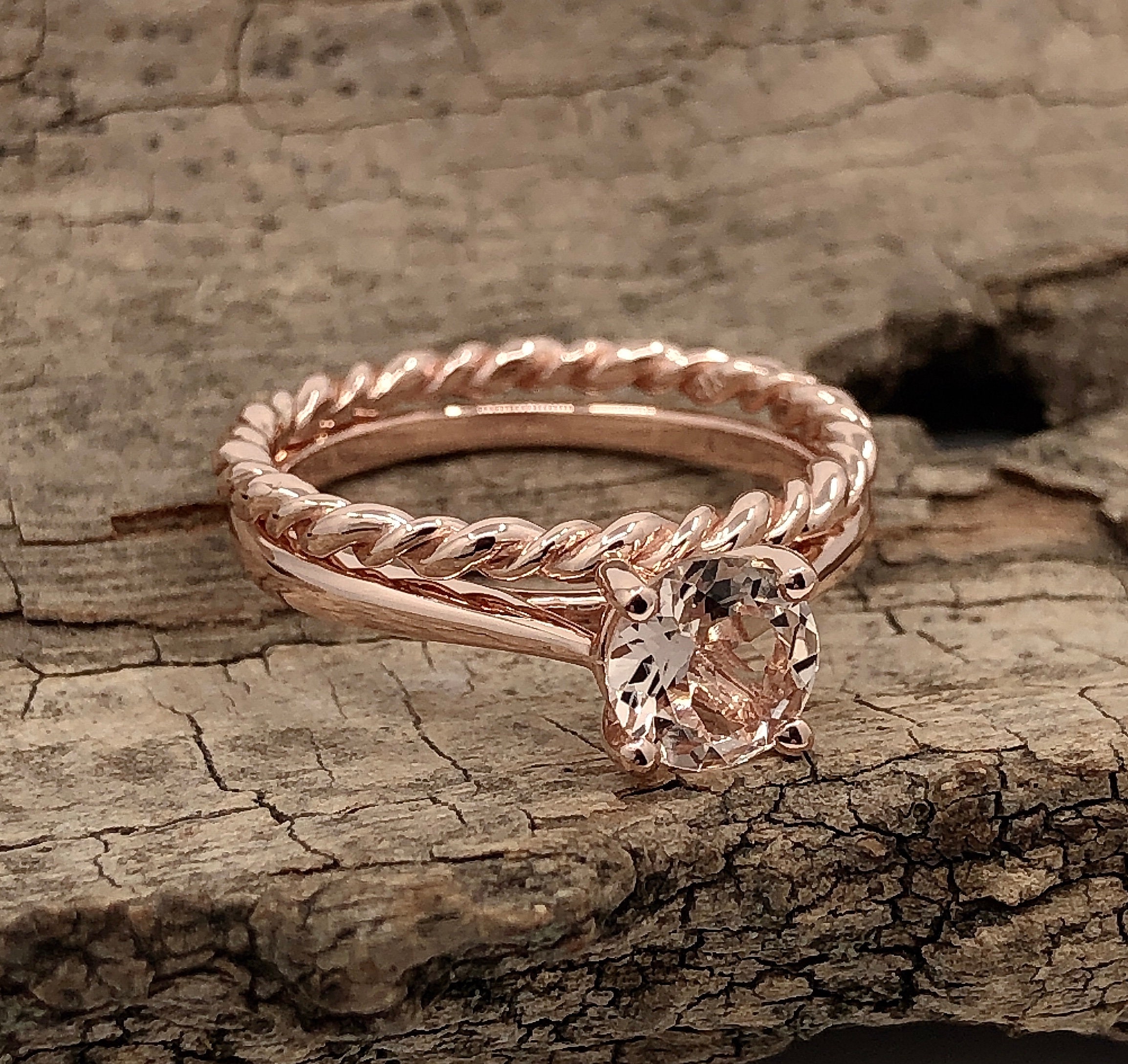 Rose Gold Morganite Round Cut Wedding Set, Round Morganite Engagement ...