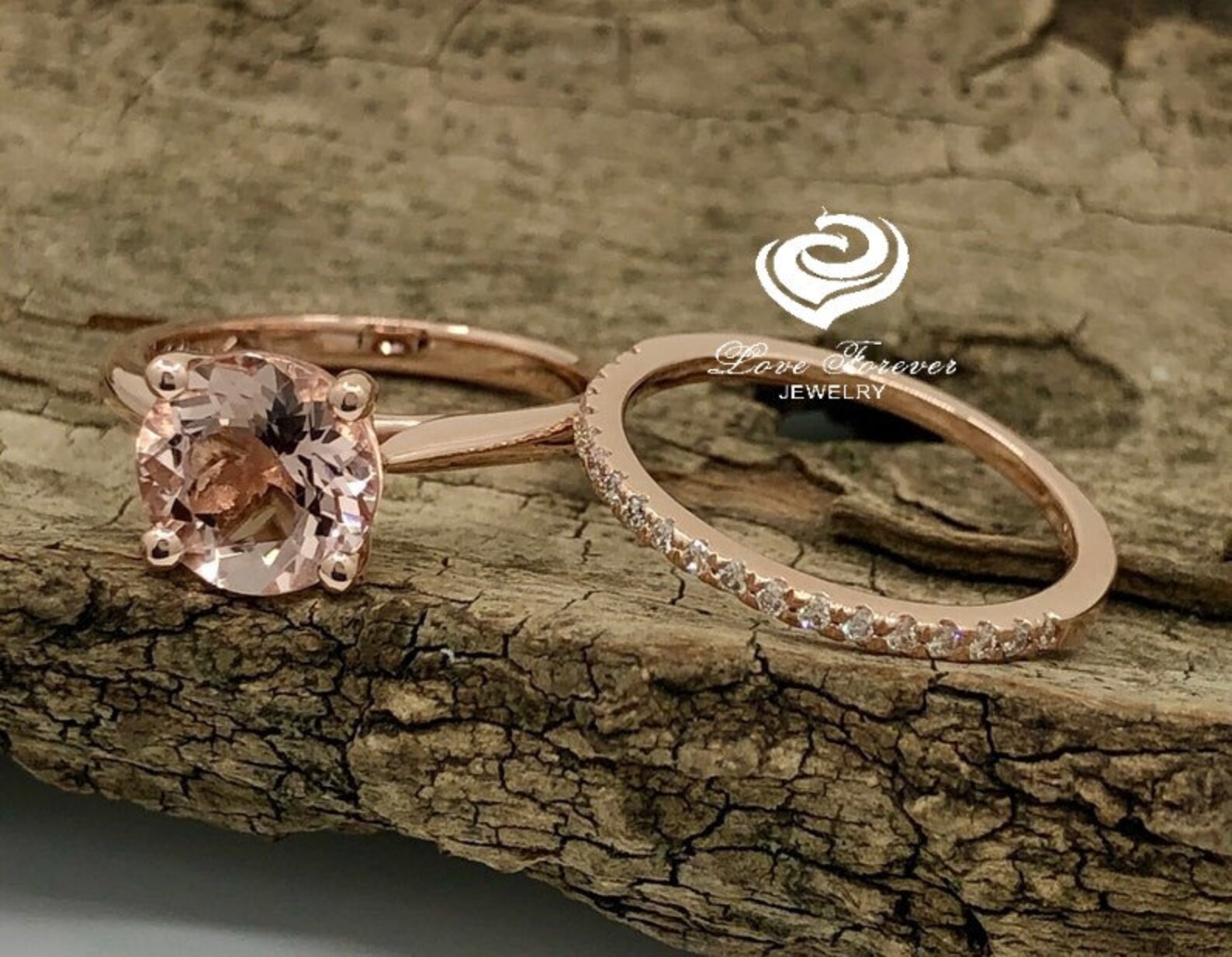 Rose Gold Morganite Round Cut Wedding Set Round Morganite - Etsy