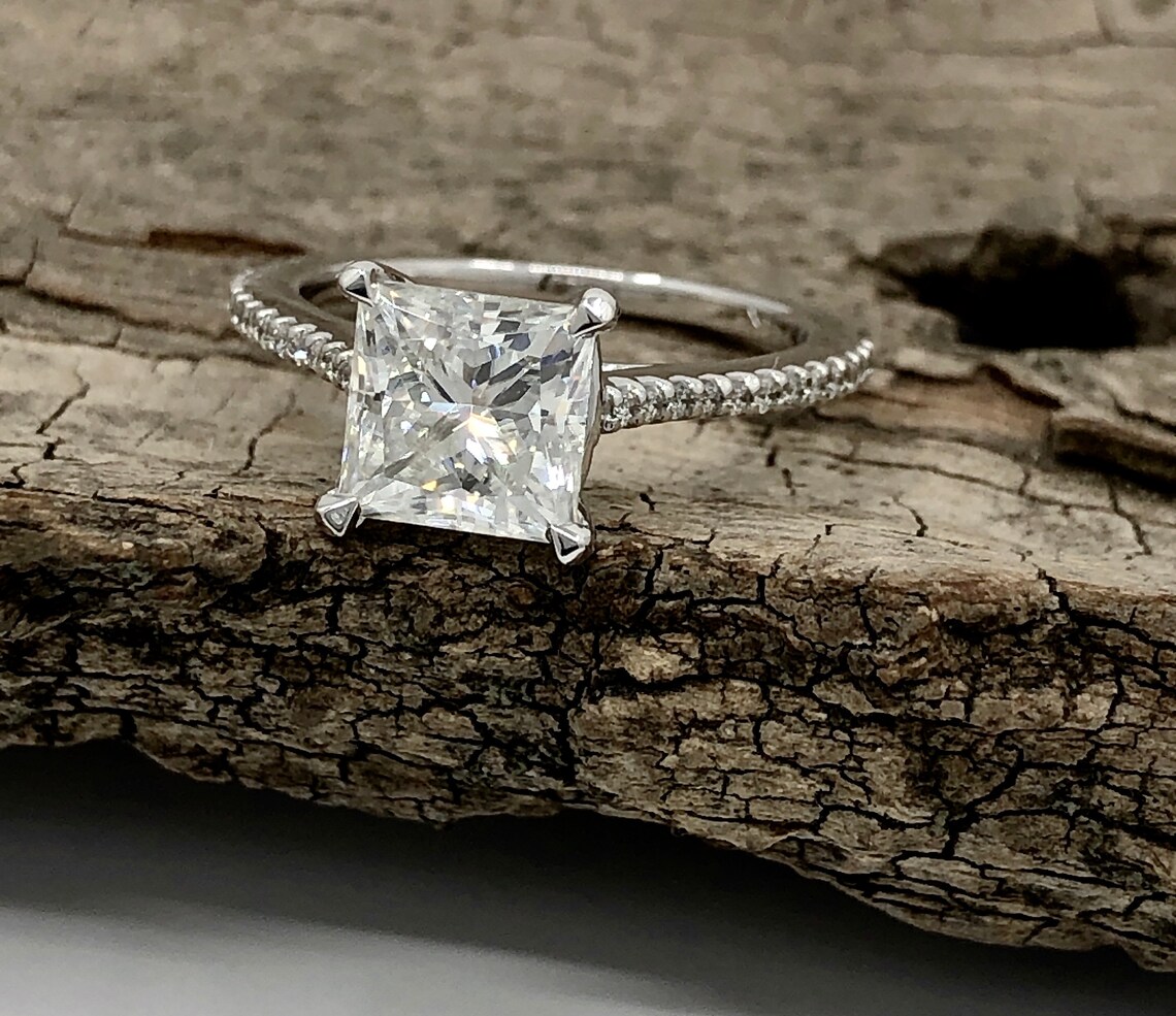 Princess Cut Engagement Ring Forever One Moissanite Ring | Etsy