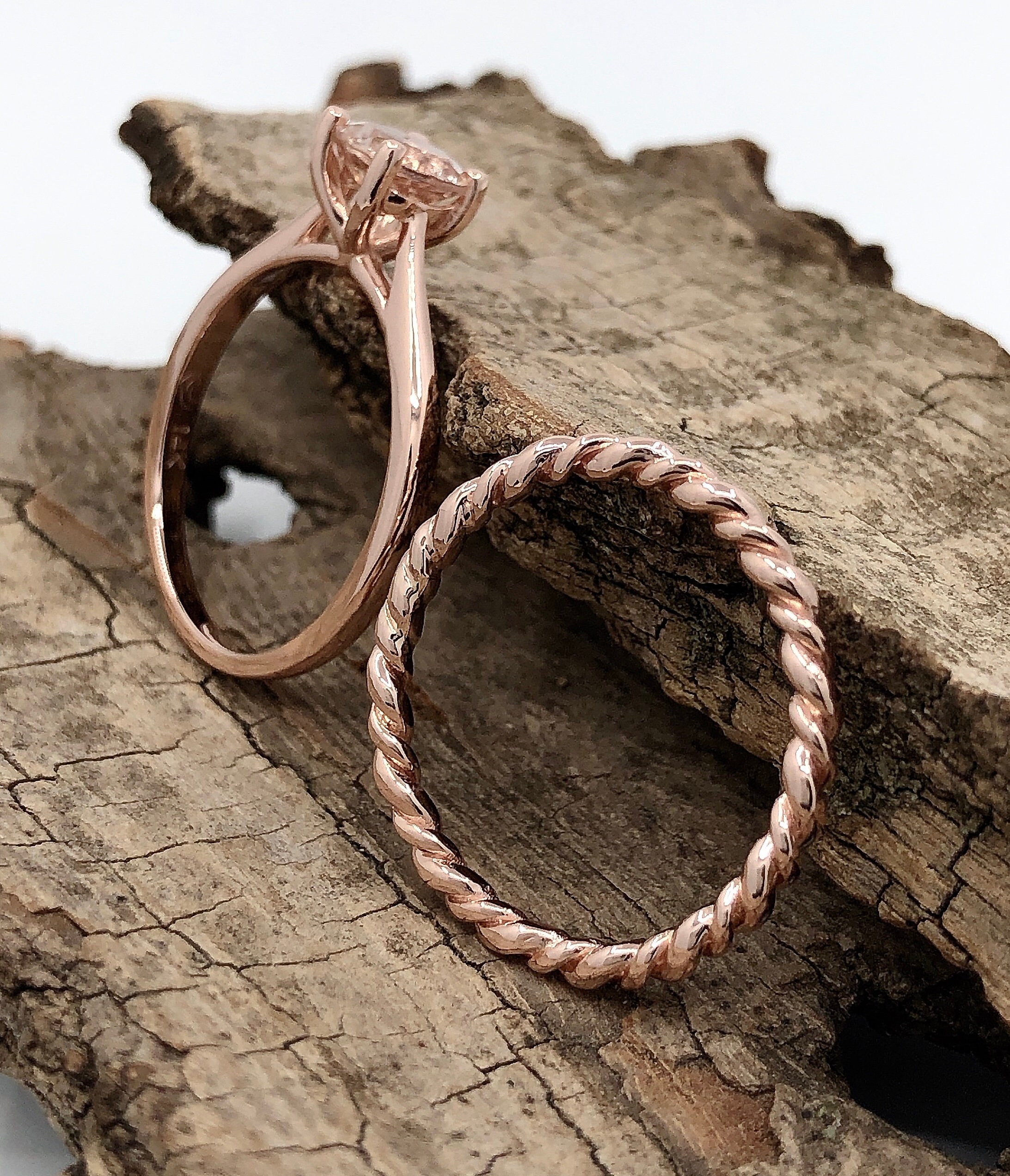 Rose Gold Morganite Round Cut Wedding Set, Round Morganite Engagement ...