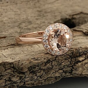 Morganite Bridal Set Solid 14k Rose Gold, Morganite Engagement Ring, Morganite Wedding Set ...