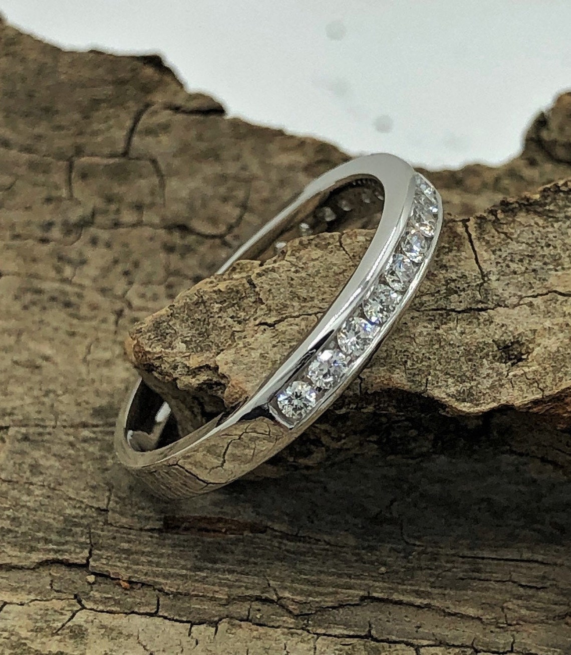 Channel set wedding band in 14k White Gold Channel Set Round | Etsy