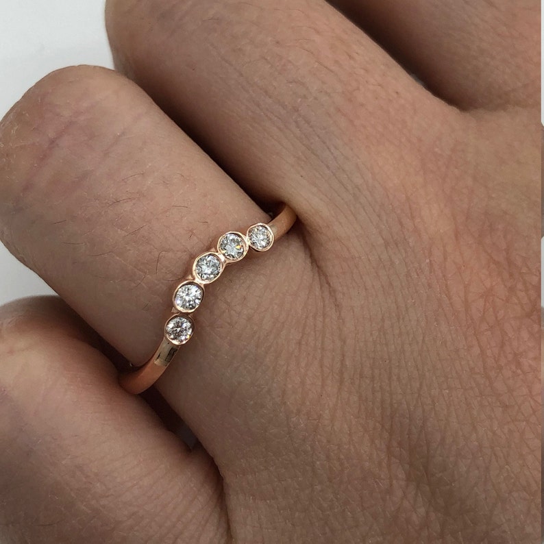 14k Rose Gold Diamond Ring Wedding Curved Matching Band 0.16 | Etsy
