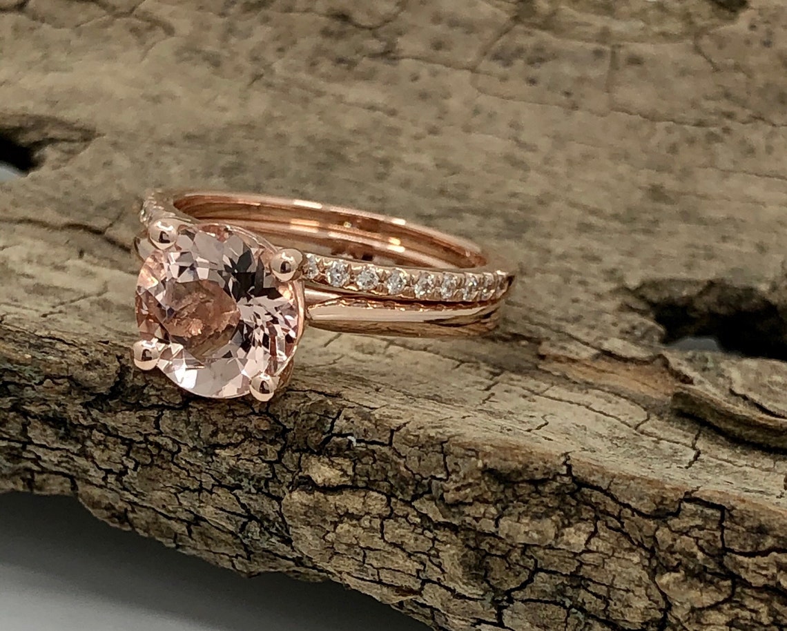 Rose Gold Morganite Round Cut Wedding Set Round Morganite | Etsy