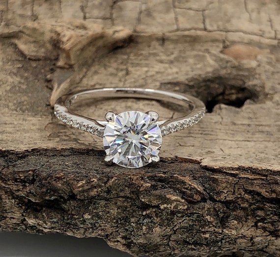 Round Engagement Ring 14k White Gold 1.25 CT Forever One | Etsy