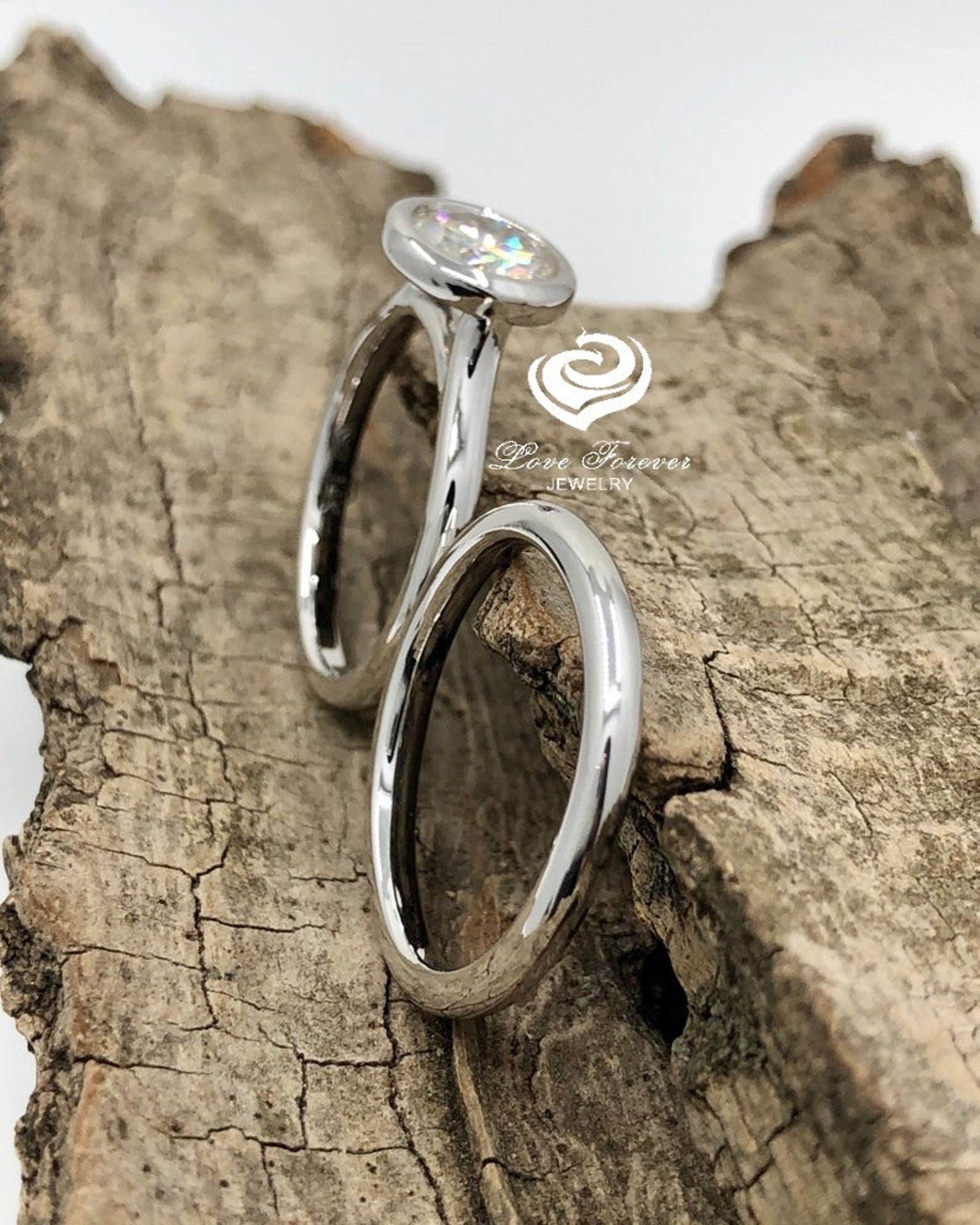 Forever One Round Engagement Ring Set in Solid 14k White Gold - Etsy