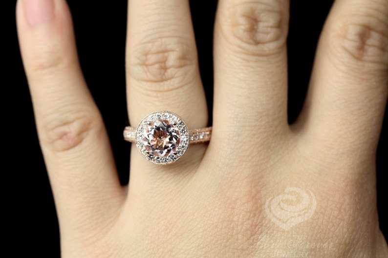 Engagement Ring 14k Rose Gold Diamond Ring 8mm Round Cut | Etsy