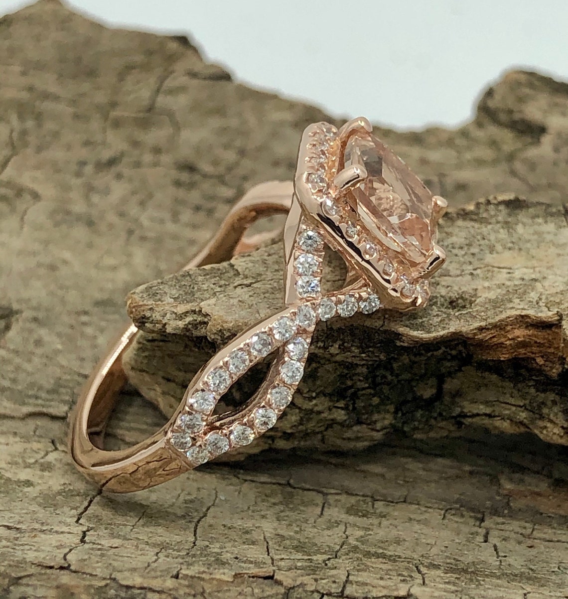 Engagement Ring 14k Rose Gold Morganite Ring Diamond Ring | Etsy