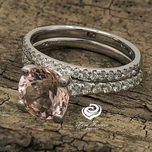 White Gold Morganite Round Cut Wedding Set, Round Morganite Engagement ...