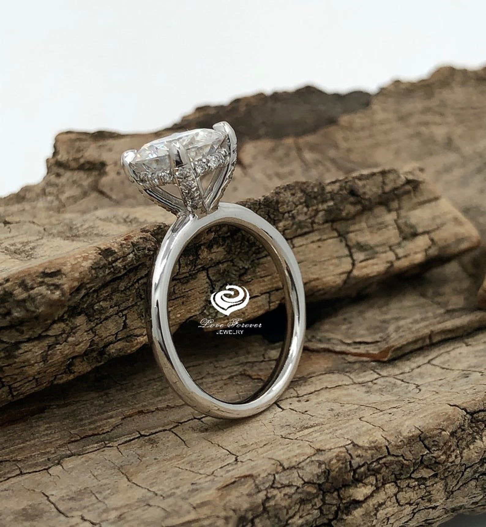 2 CT Hidden Halo Solitaire Ring, Diamond Hidden Halo Round Solitaire ...