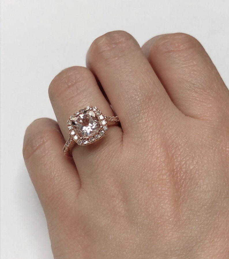 14k Rose Gold Diamond Ring Engagement Ring 7mm Cushion Cut | Etsy