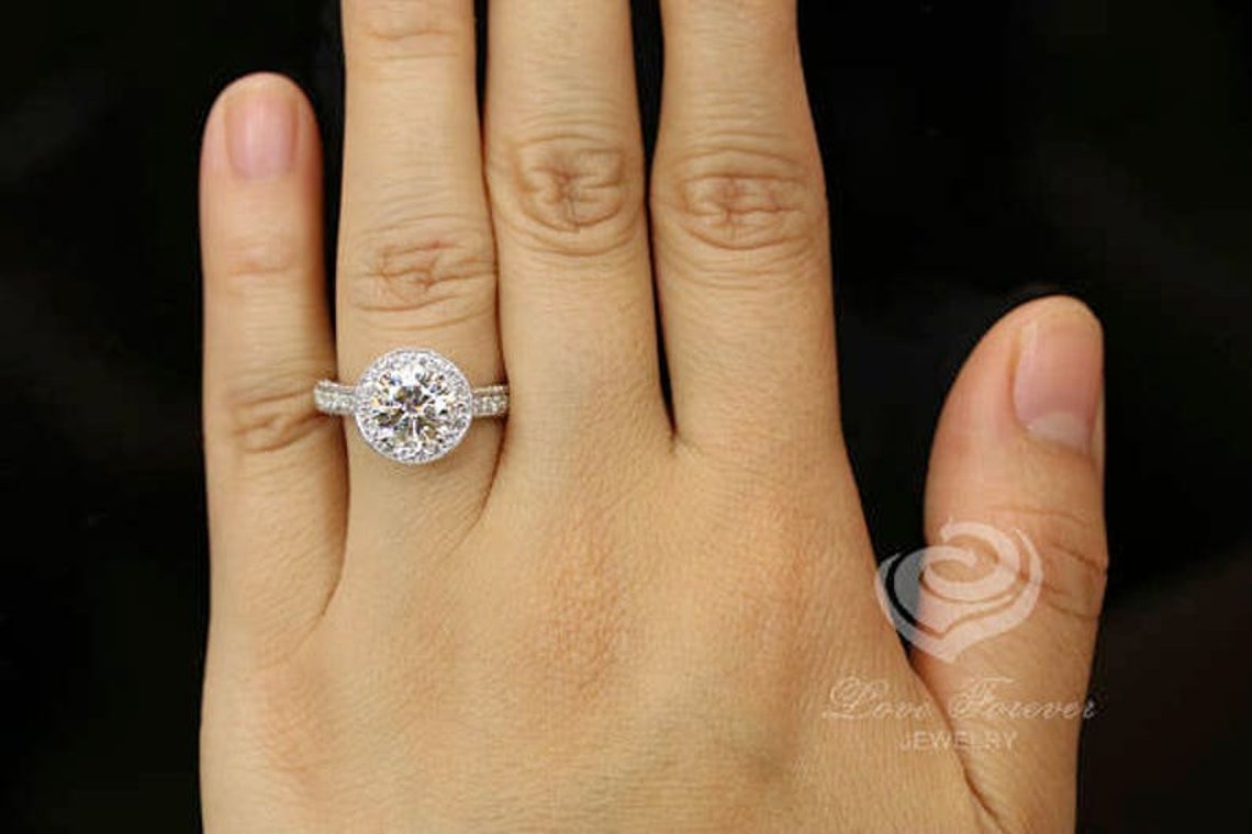 2 CT Round Cut Engagement Ring in 14k White Gold Forever One - Etsy