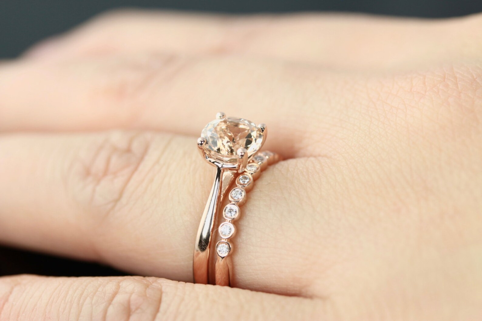 Rose Gold Morganite Round Wedding Set Round Morganite | Etsy