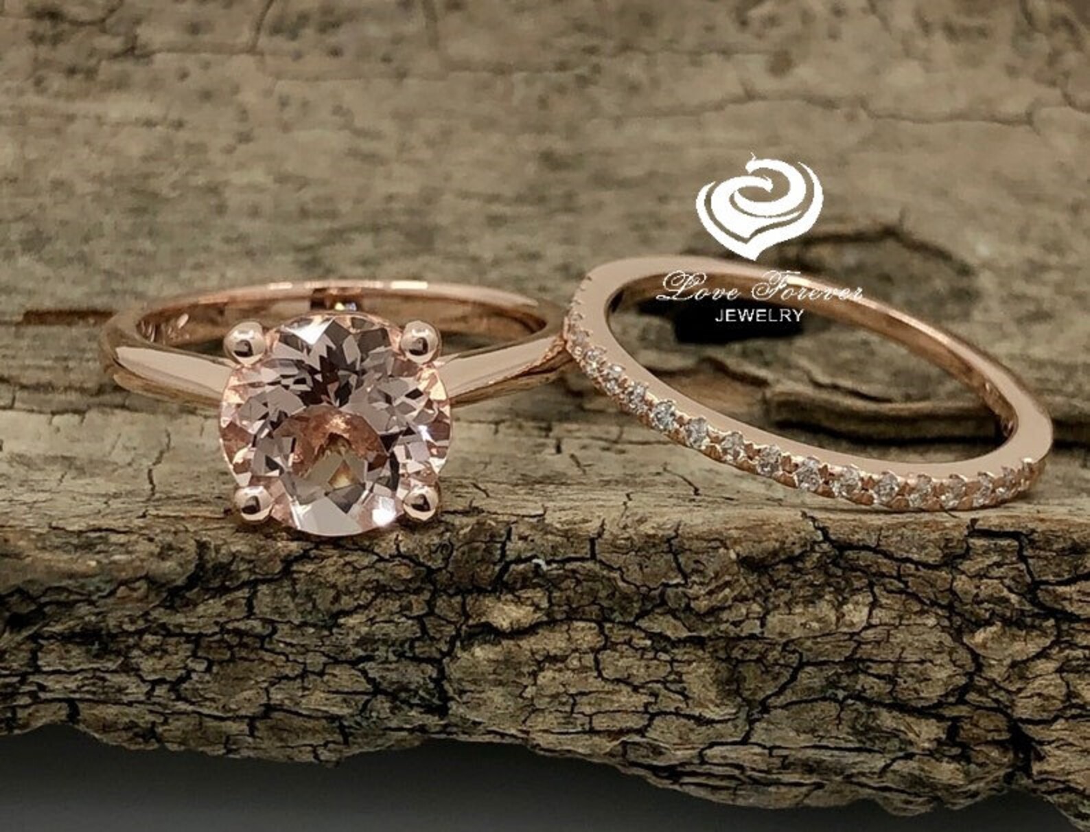 Rose Gold Morganite Round Cut Wedding Set Round Morganite - Etsy