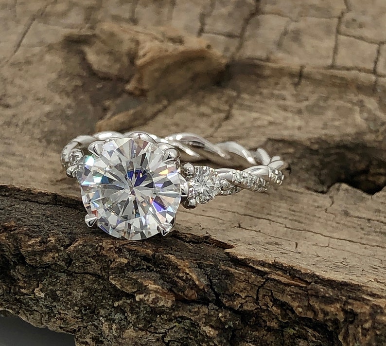 2 CT Round Cut Engagement Ring 14k White Gold, Forever One Moissanite ...