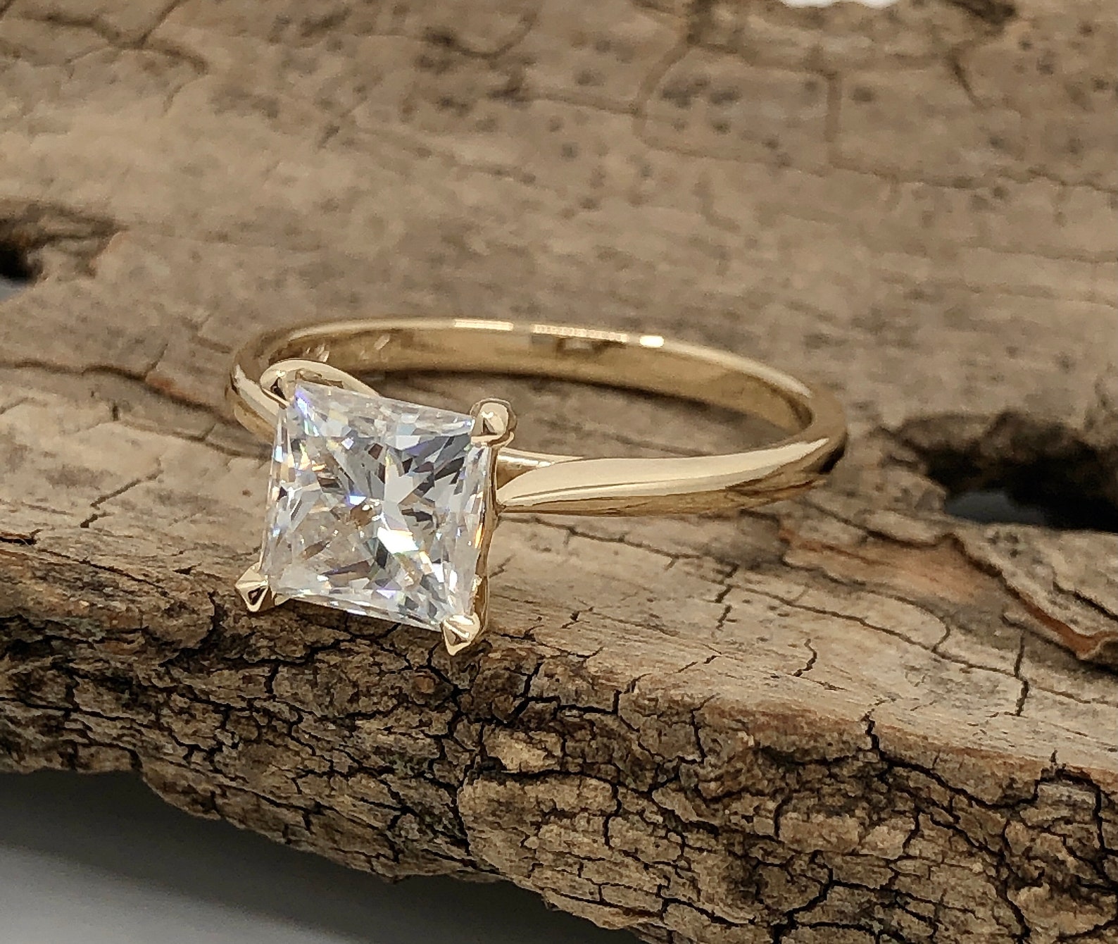 Yellow Gold Princess Cut Engagement Ring 2.10 CT Forever One - Etsy