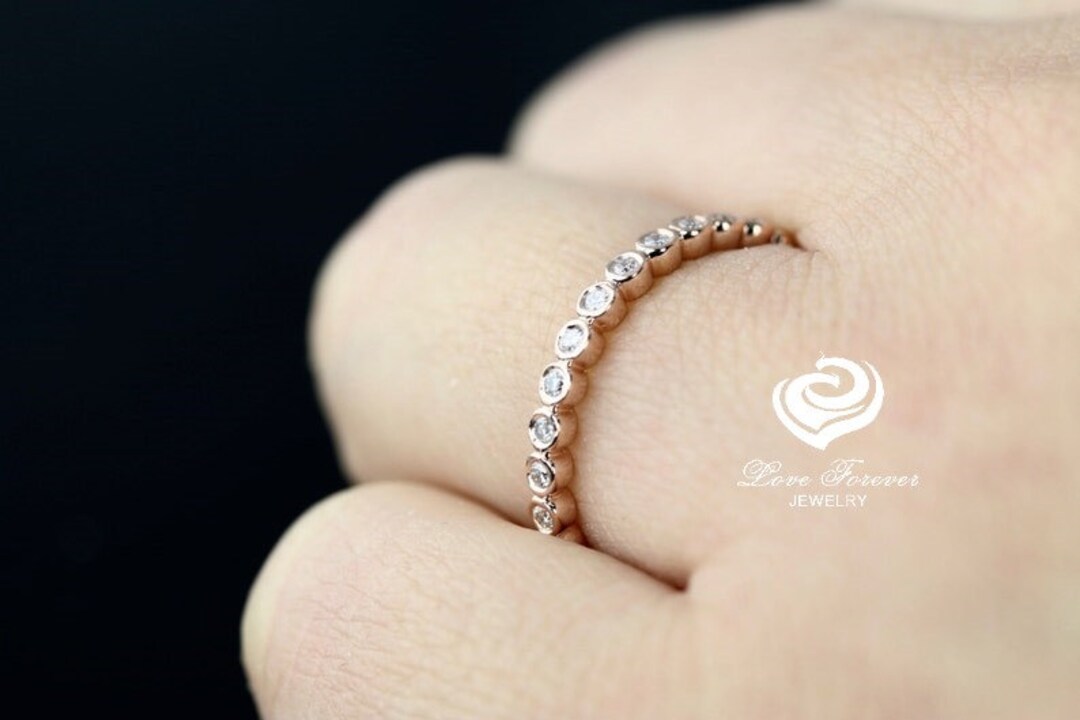 Bezel Stackable Set in 14k Gold, Bezel Wedding Band, 3/4 Bezel Stacking ...