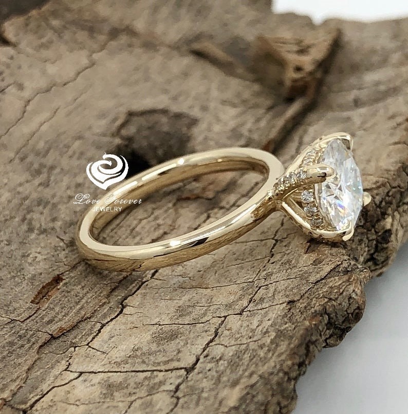 2 CT Hidden Halo Solitaire Ring Diamond Hidden Halo Round - Etsy