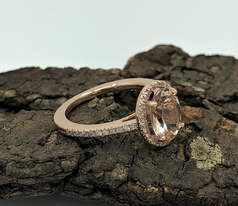 Engagement Ring 14k Rose Gold Morganite Ring Diamond Ring 9x7mm/1.70ct ...