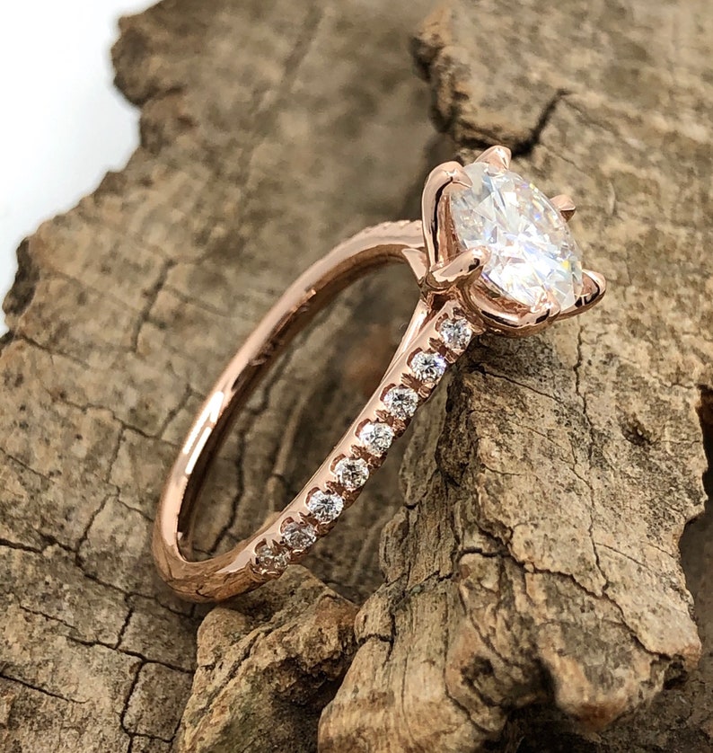 14k Rose Gold Diamond Ring Moissanite Ring Forever One Certified 7mm/1. ...