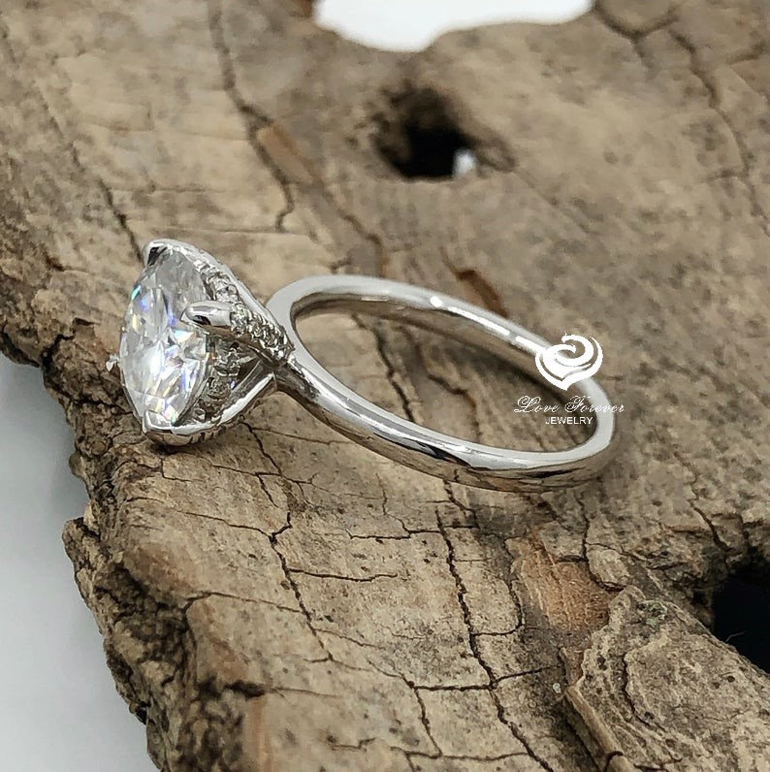 2 CT Hidden Halo Solitaire Ring, Diamond Hidden Halo Round Solitaire ...