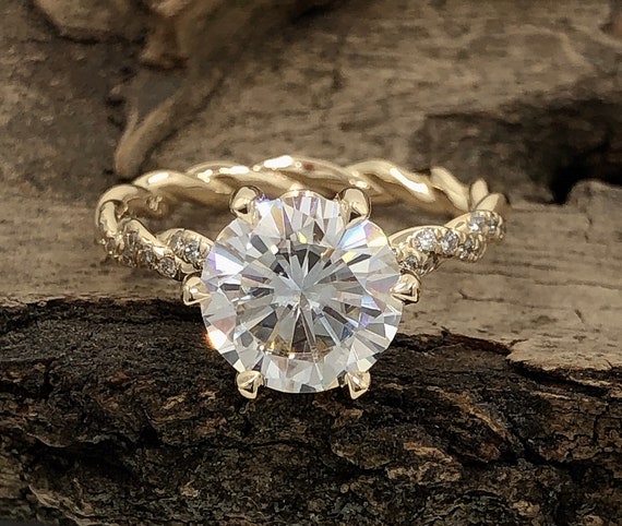 2.50 CT Round Engagement Ring in 14k Yellow Gold Forever One Moissanite Engagement Ring Simulated Diamond Wedding Ring Anniversary Ring Etsy