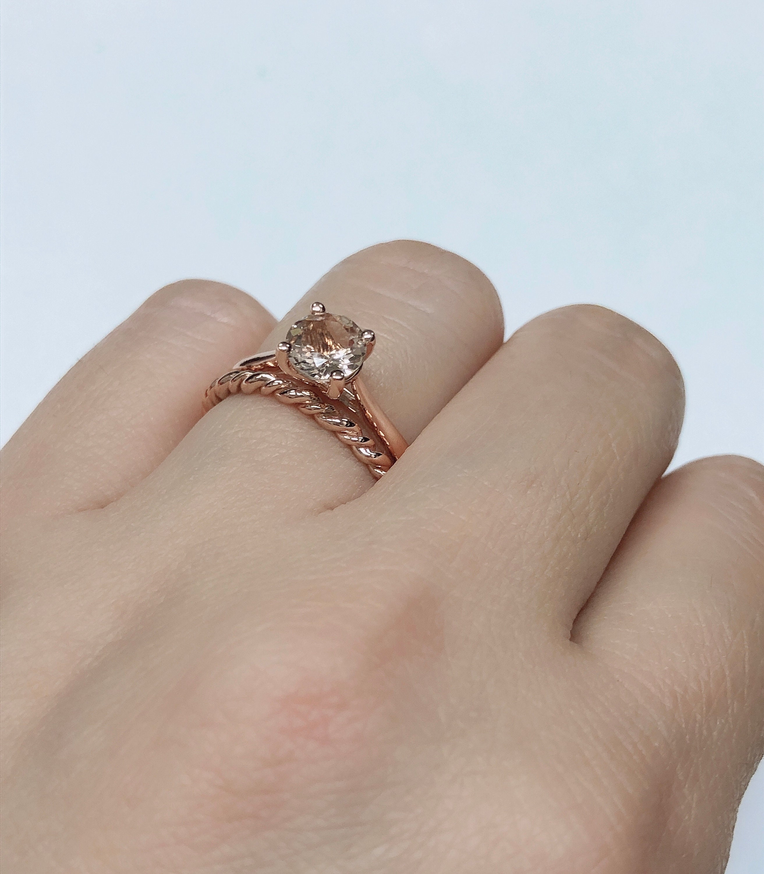 Rose Gold Morganite Round Cut Wedding Set, Round Morganite Engagement ...