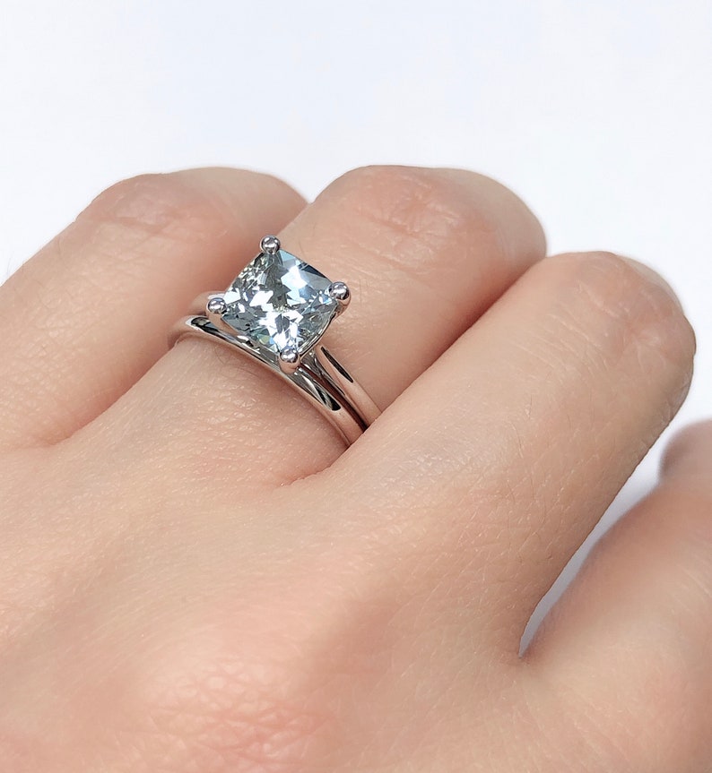 14k White Gold Wedding Set Bridal Set 7mm/1.20ct Cushion Cut | Etsy