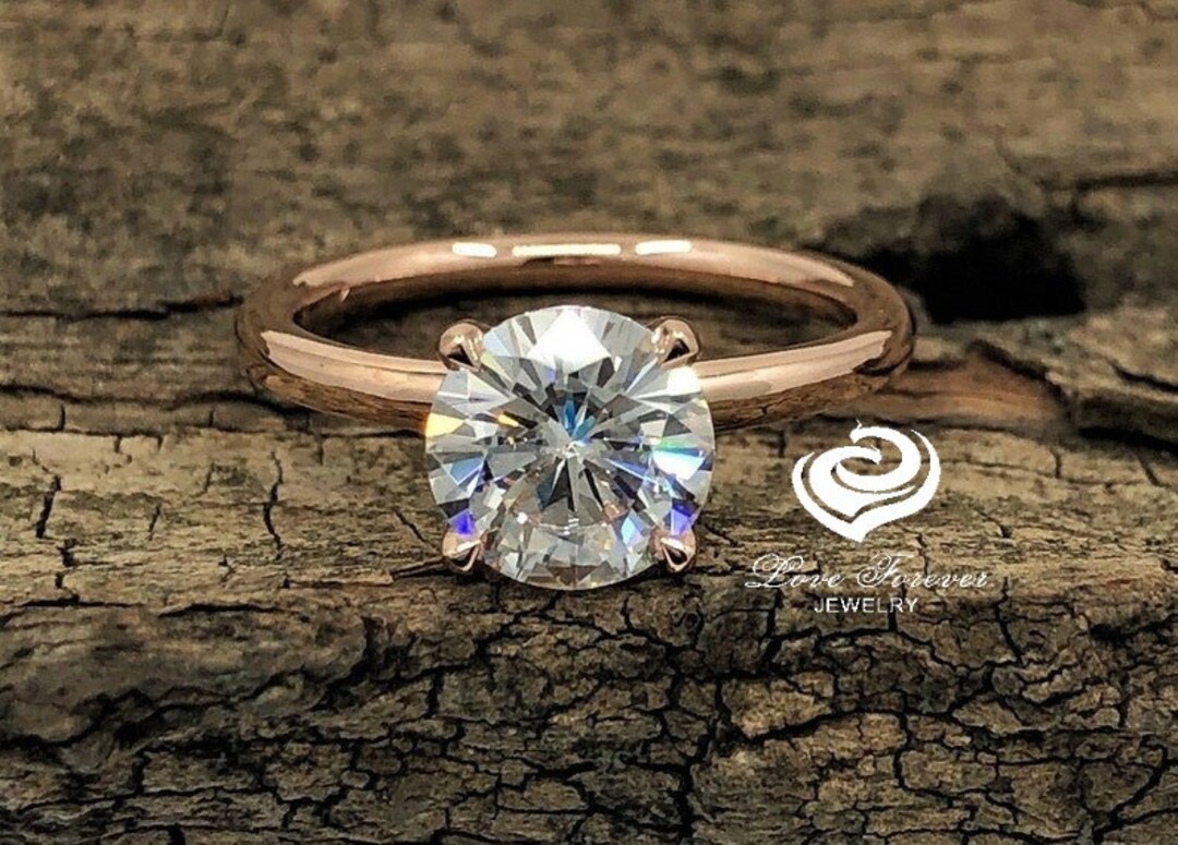 14k Rose Gold Solitaire Ring Forever One Moissanite Ring Certified 7 ...